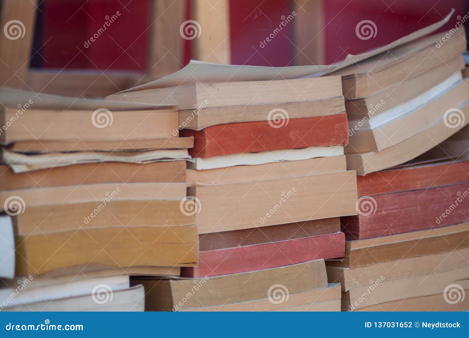 Books pile in Bookstore stock photo. Image of document - 137031652