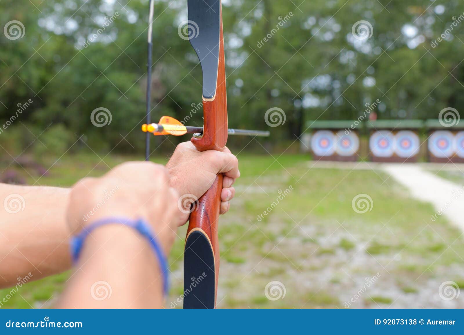 Closeup Bow and Arrow Aiming Towards Target Stock Photo - Image of ...