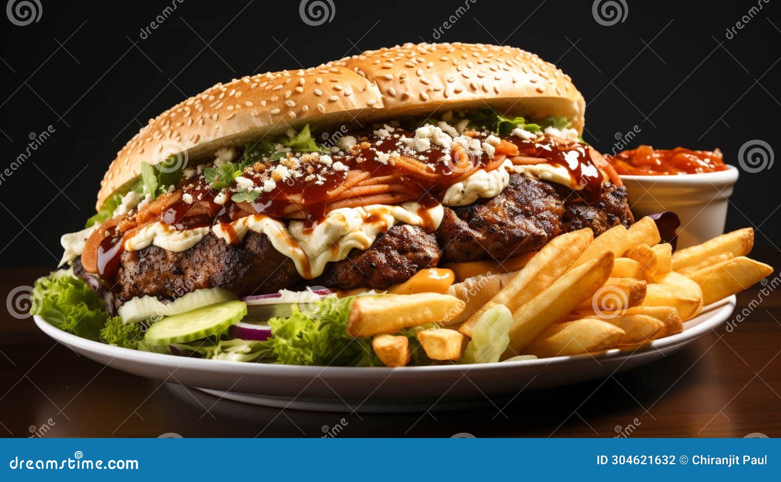 Closeup Brade with Grilled Burger in a Plate Isolated on White Stock ...