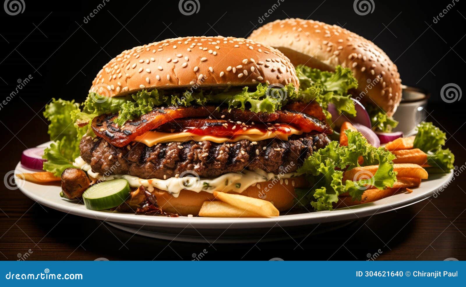Closeup Brade with Grilled Burger in a Plate Isolated on White Stock ...