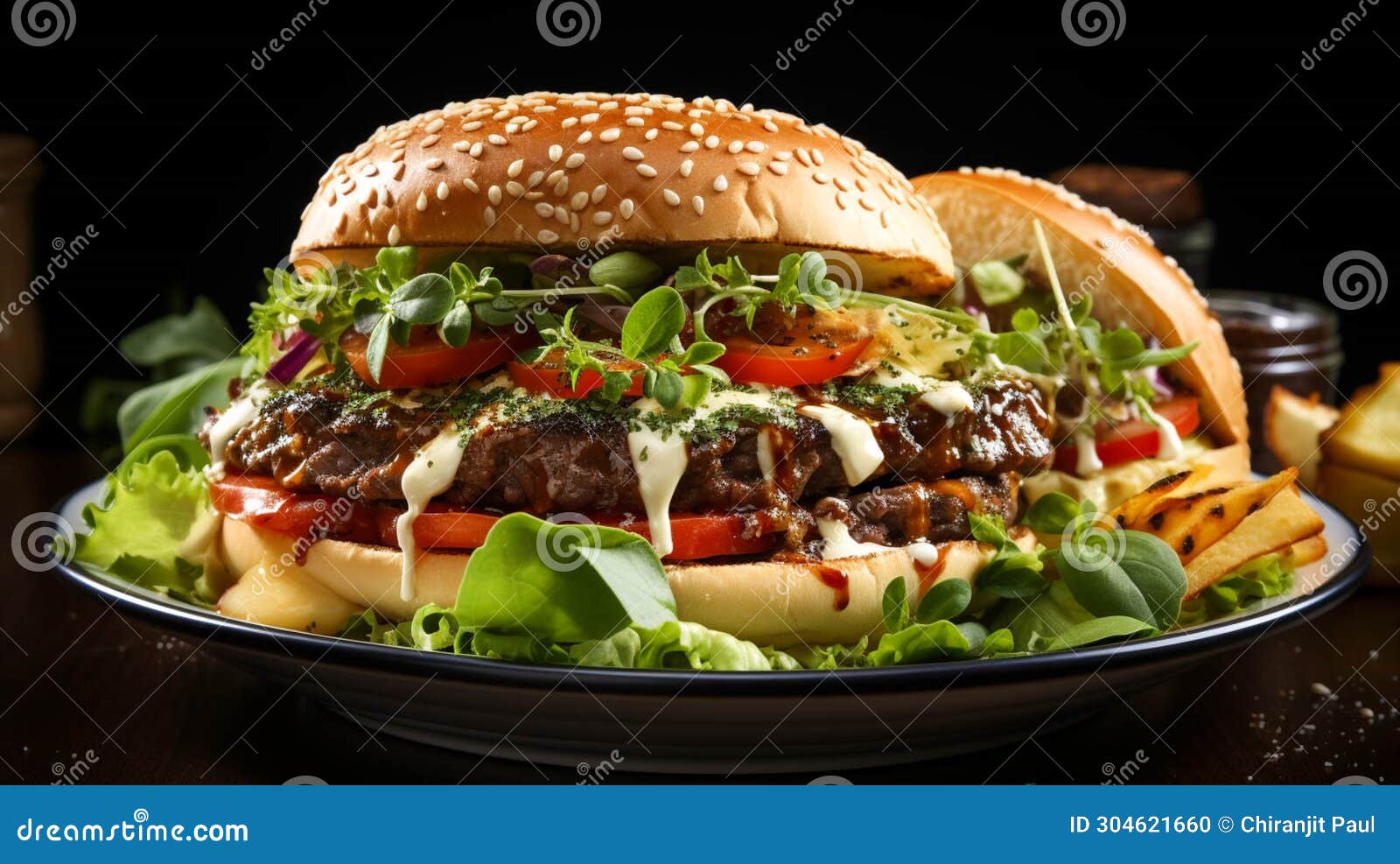 Closeup Brade with Grilled Burger in a Plate Isolated on White Stock ...