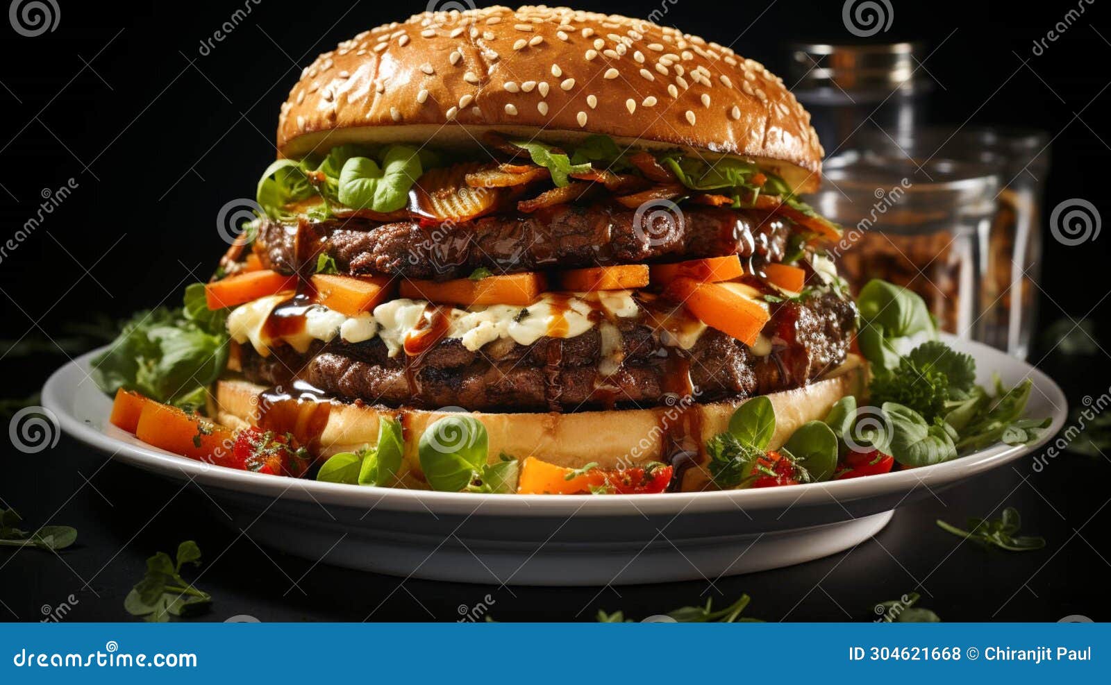 Closeup Brade with Grilled Burger in a Plate Isolated on White Stock ...