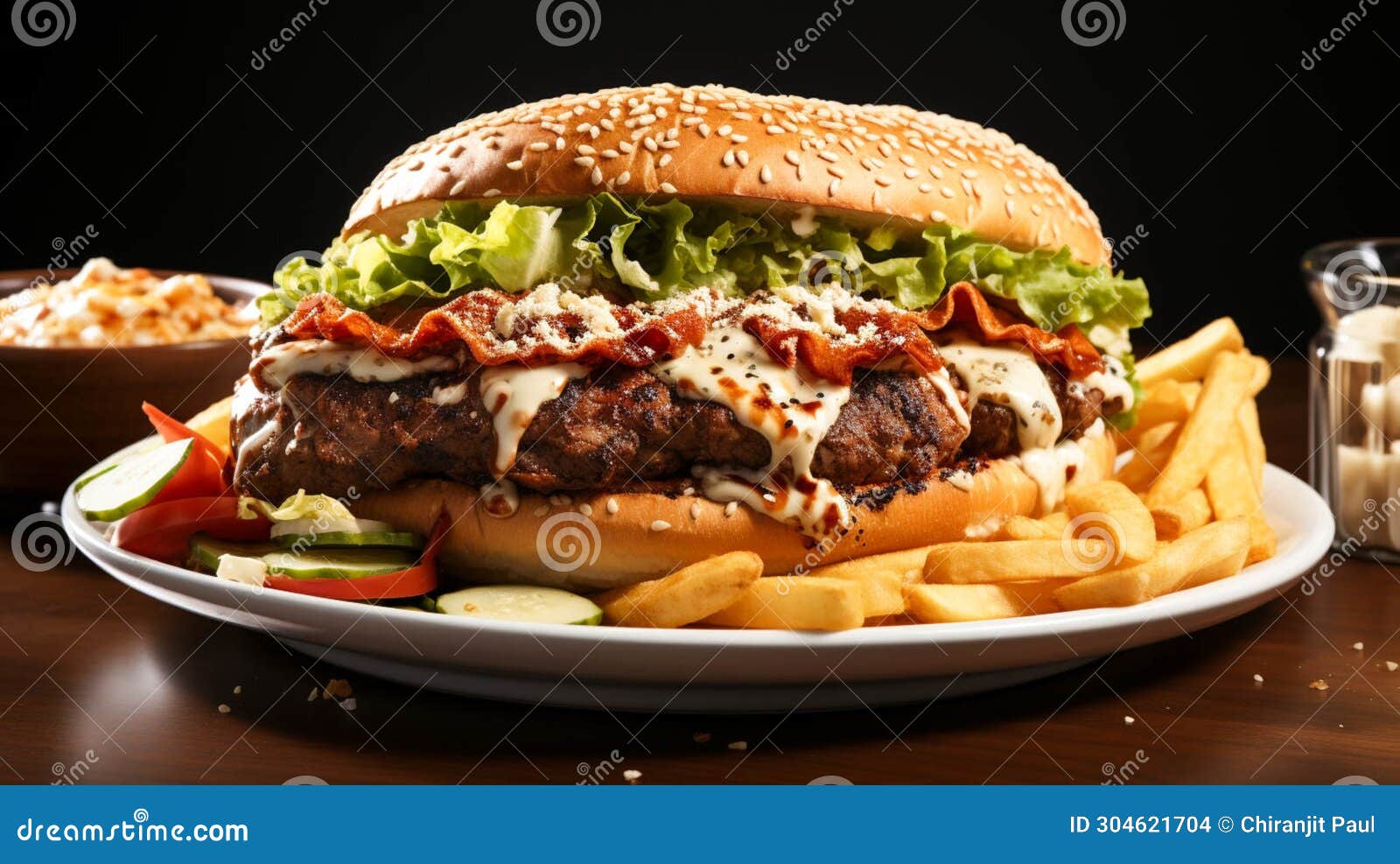Closeup Brade with Grilled Burger in a Plate Isolated on White Stock ...