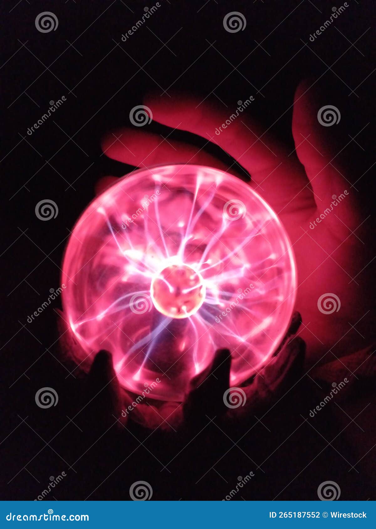 Closeup of a Bright Plasma Globe with a Hand Touching it. Stock Photo ...