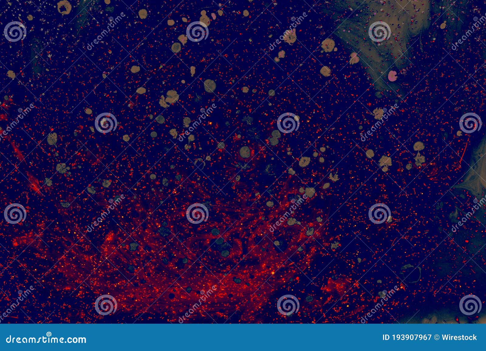 Closeup of Bright Red Paint Spots on a Blue Background Under the Lights ...