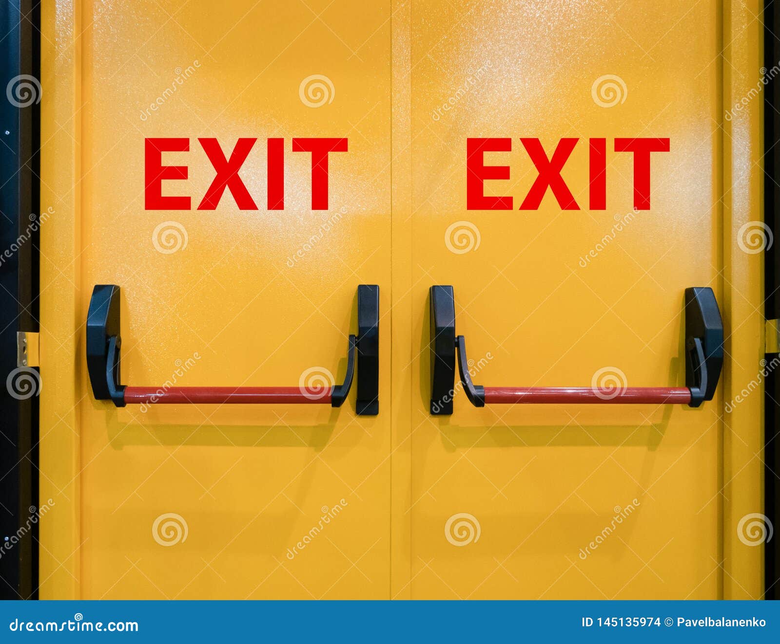 Closeup Bright Vivid Yellow Double Doors for Emergency Exit Stock Photo ...