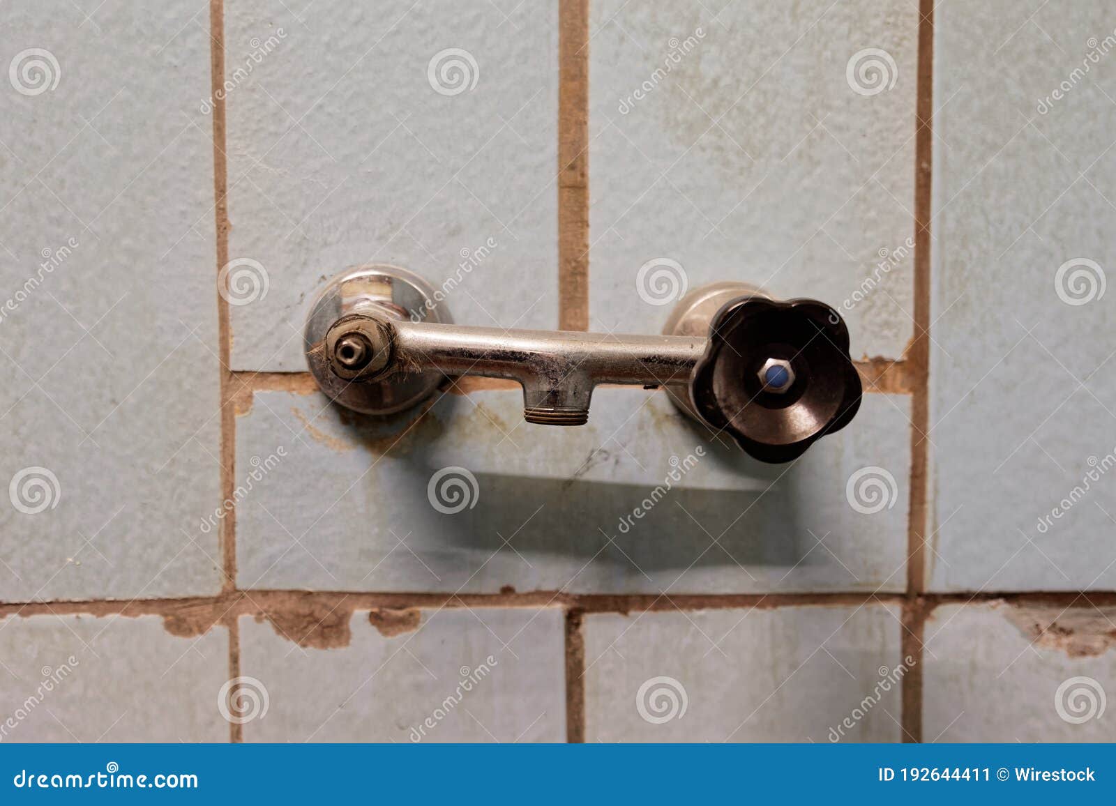 Broken Faucet Water Tap Mounted On The Ceramic Wall, Old School Water ...