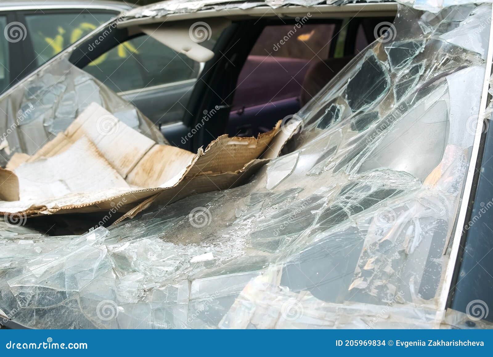 Closeup of Broken Front Windshield on Car after an Accident. Stock ...