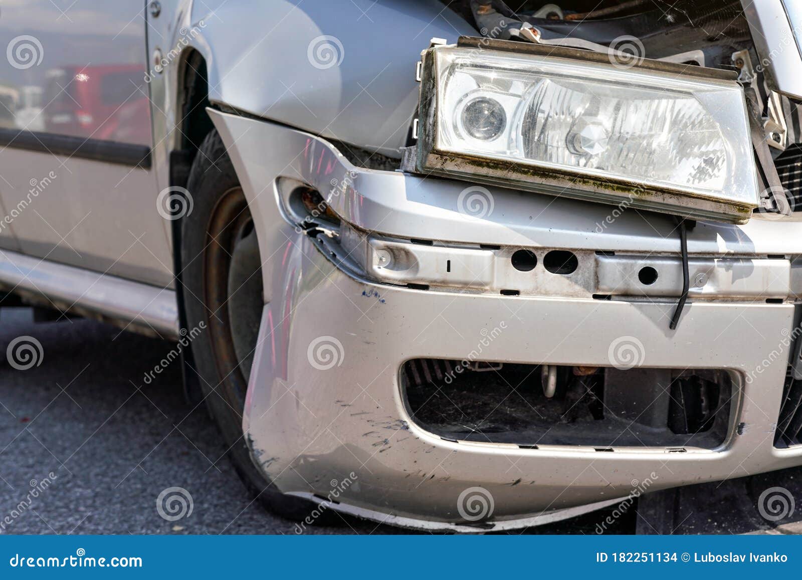 Closeup of Broken Headlight on Crashed Car after Road Accident Stock ...