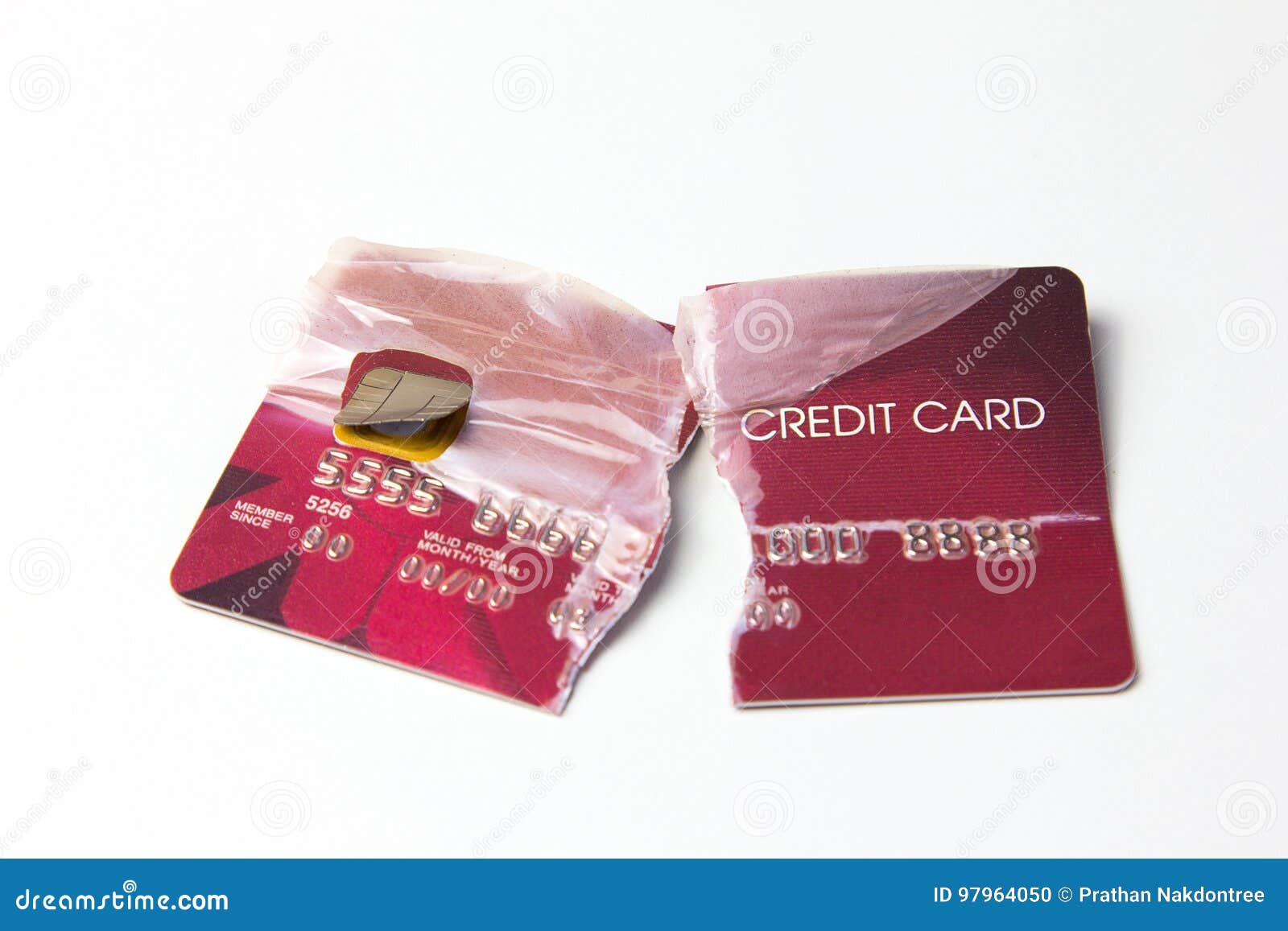 Closeup of the Broken Red Credit Card on the White Background. Stock ...