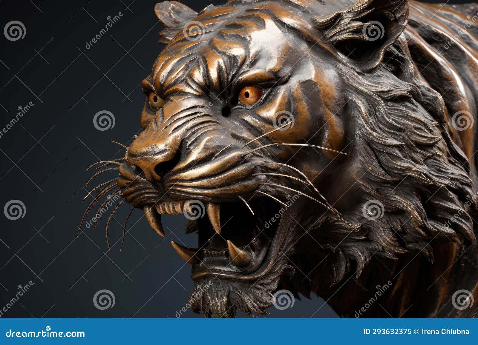 Closeup of Bronze Tiger Head Stock Illustration - Illustration of ...