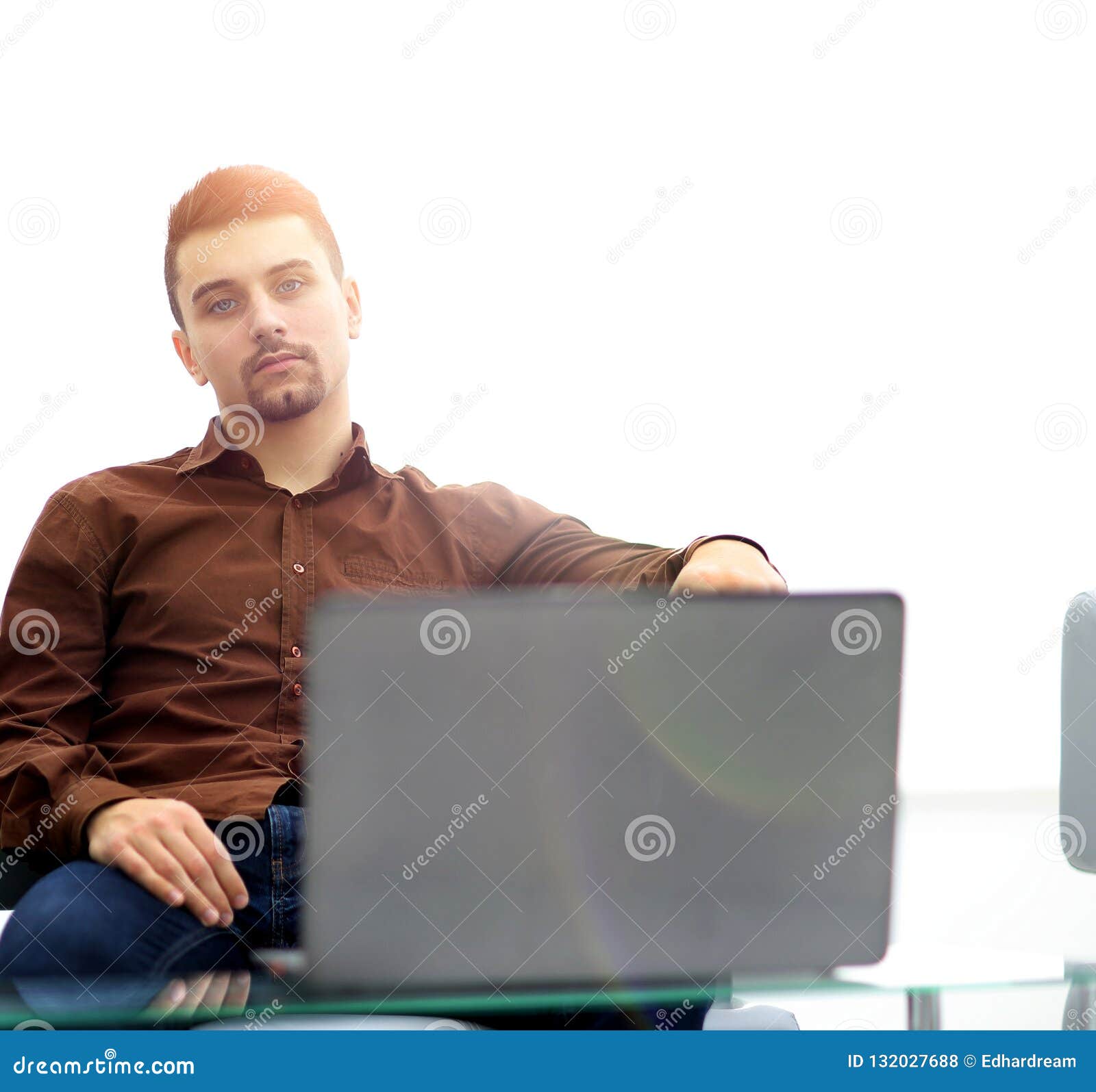 Closeup.brooding Guy with a Laptop Stock Photo - Image of business ...
