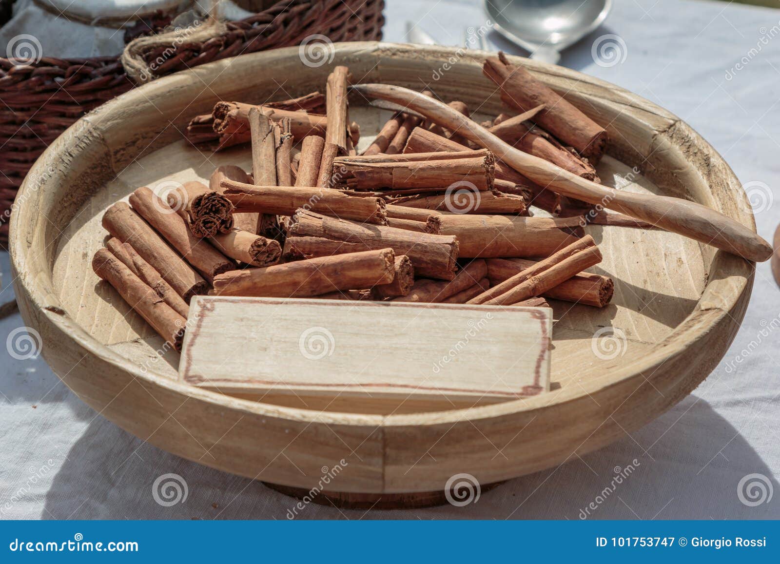 Closeup of Brown Cinnamon Sticks Inside Wooden Container Stock Image ...