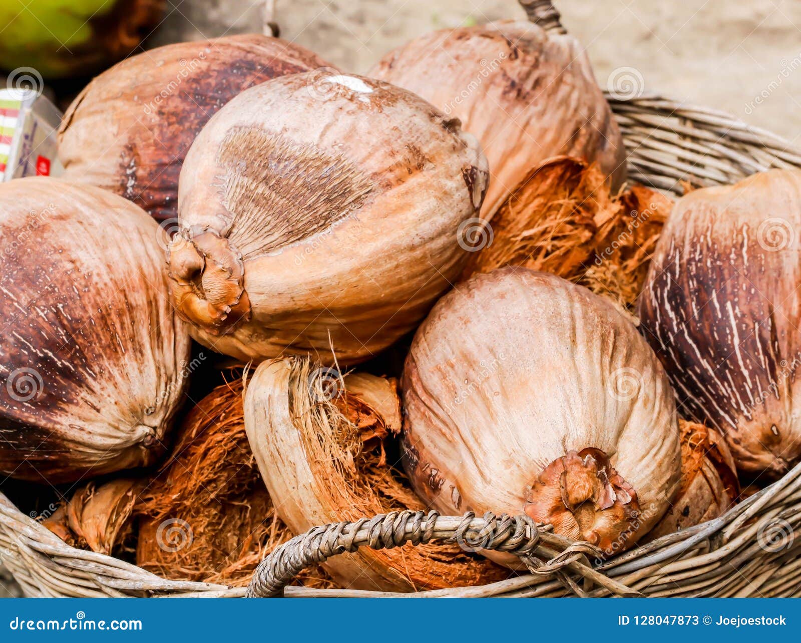 Closeup of Brown Dried Coconut in the Bucket Stock Image - Image of ...