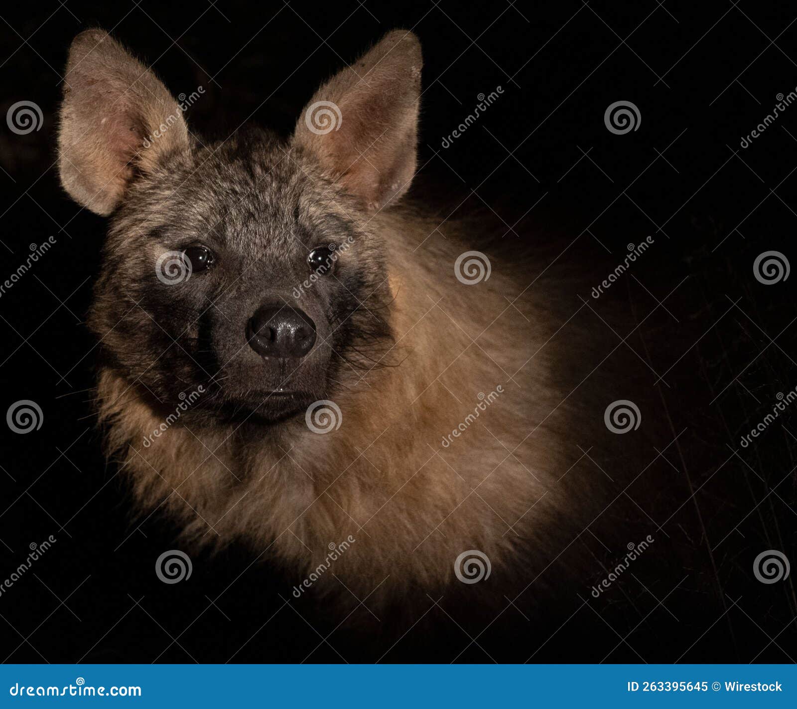 Closeup of a Brown Hyena with Pointy Ears in the Dark Stock Image ...
