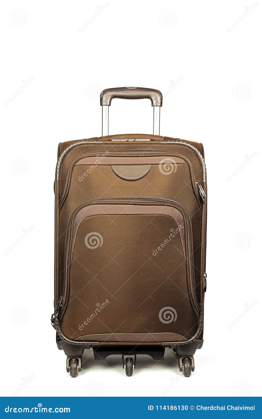 Brown Suitcase with Handle Isolated on White Background Stock Photo ...