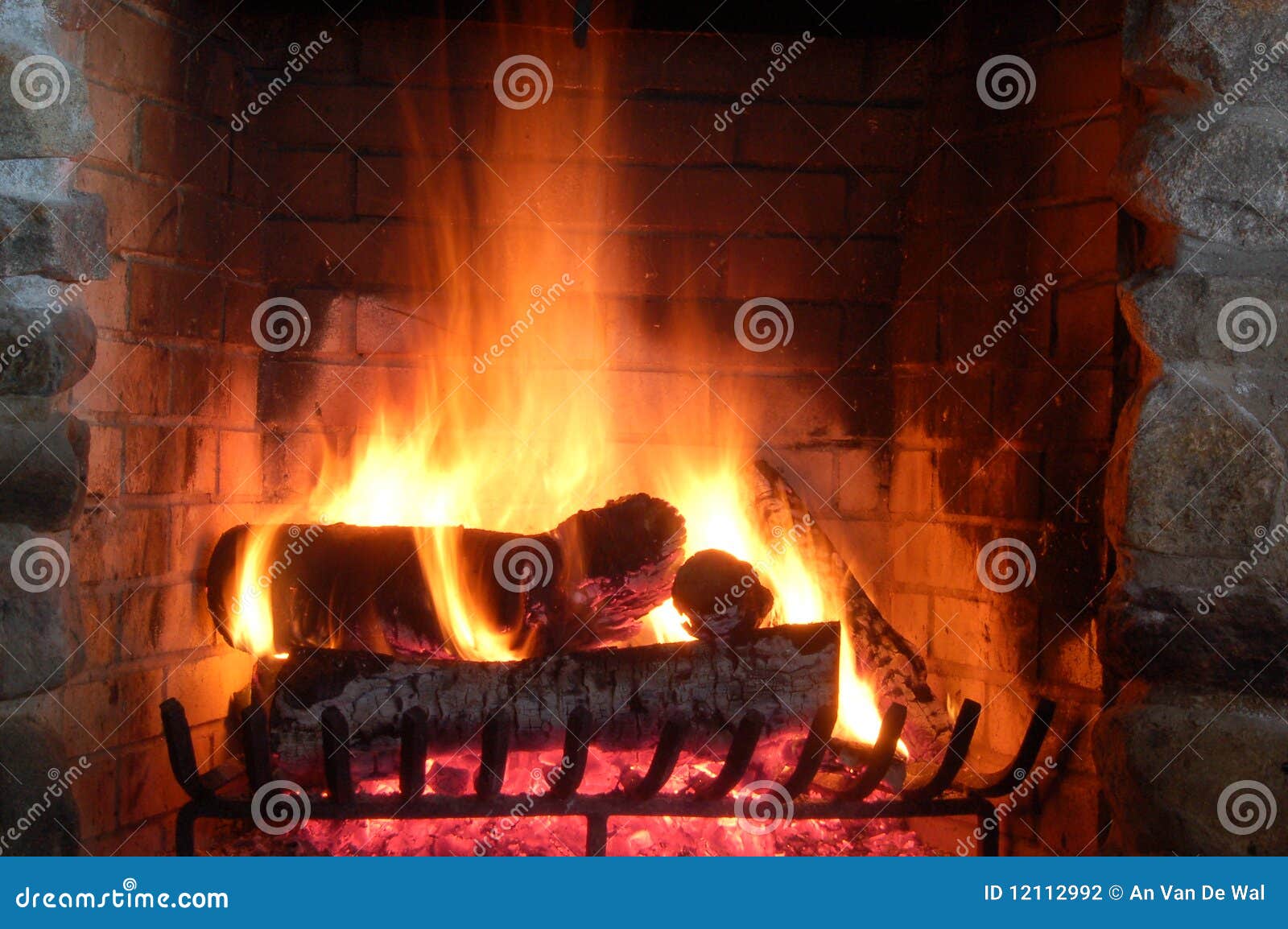 Closeup of Burning Fire Place Stock Photo - Image of burning, wood ...