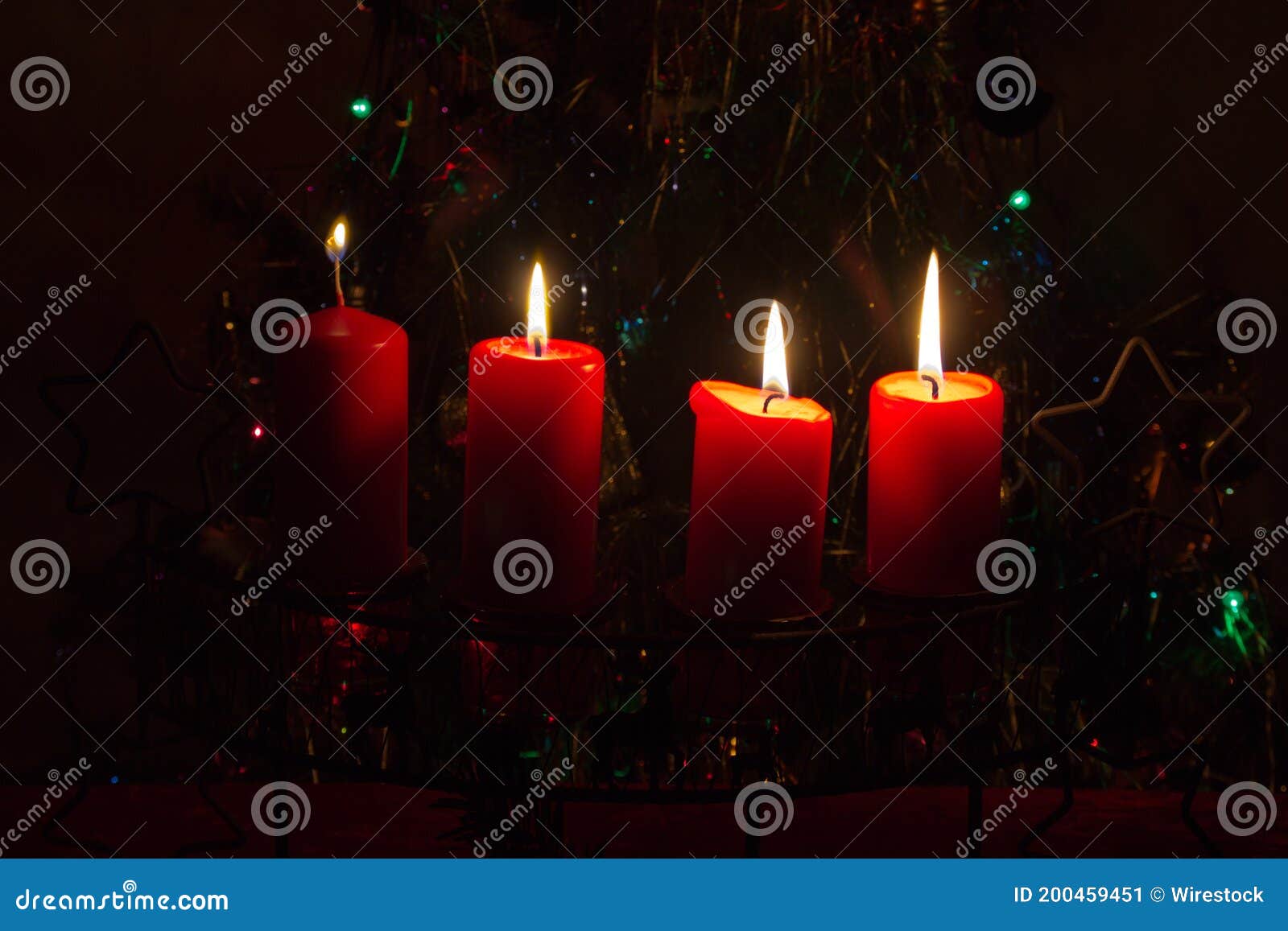 Closeup of Burning Red Candles Row Stock Image - Image of relaxation ...