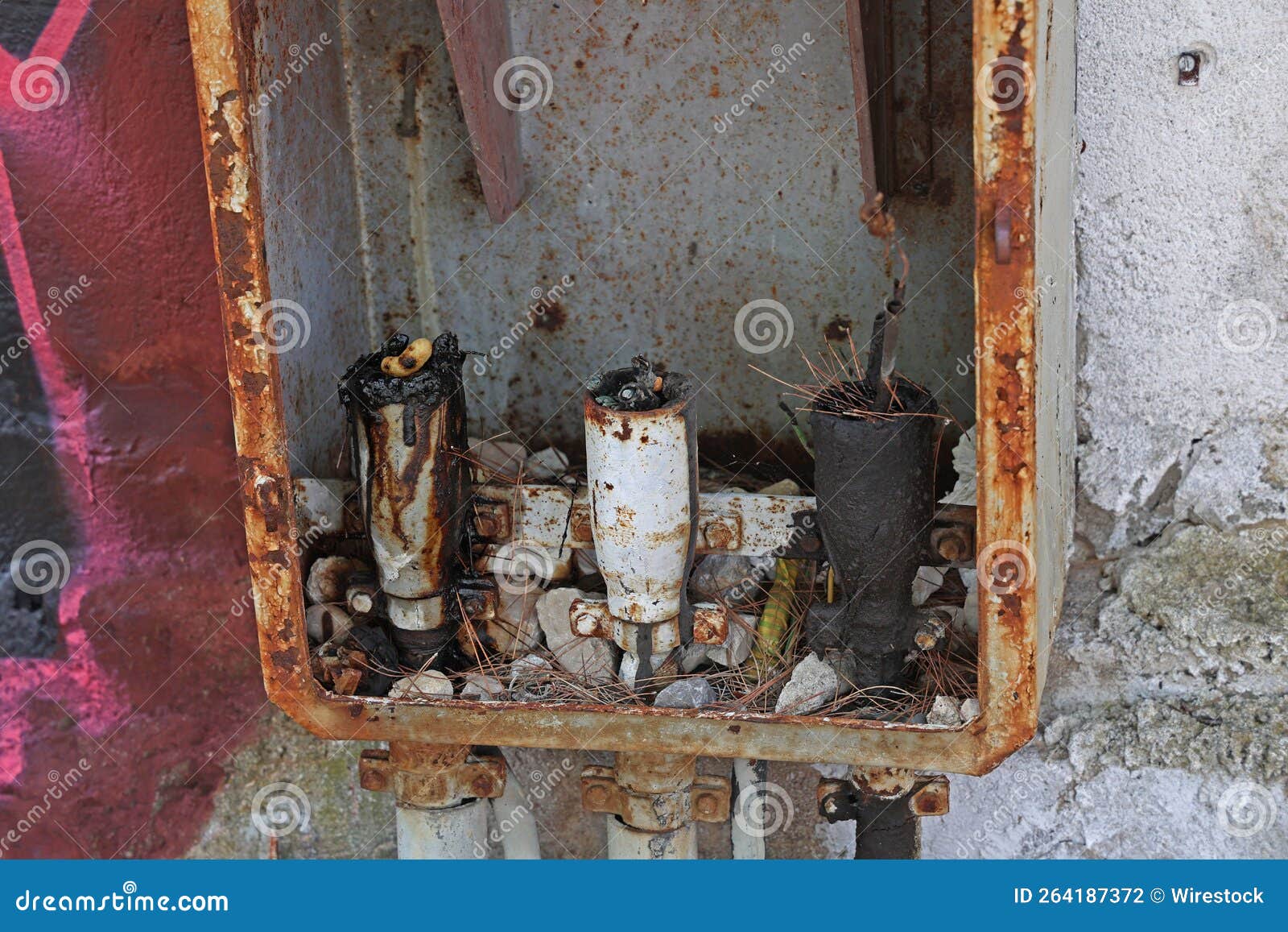 Closeup of Burnt Junction Box with Cable Remnants Stock Photo - Image ...