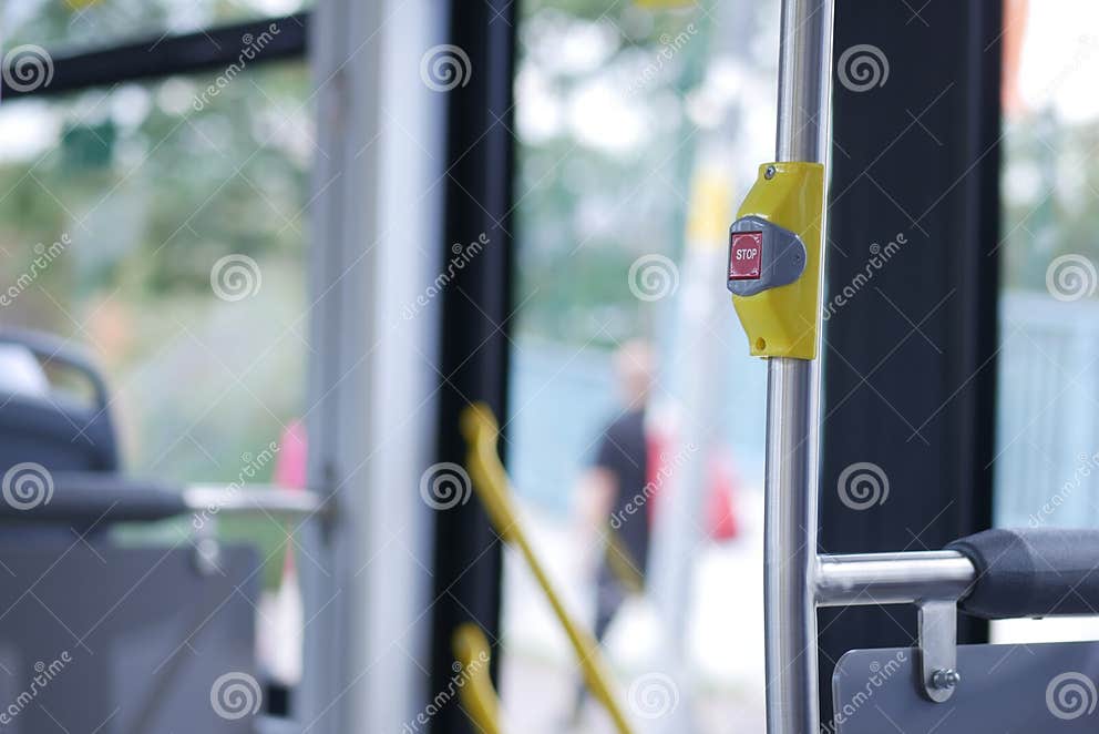 Closeup of Bus Bell Switch for Stop Inside the Public Bus Stock Photo ...