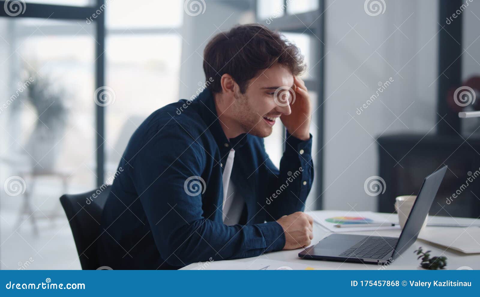 Closeup Business Man Reading Documents on Notebook. Guy Analyzing ...