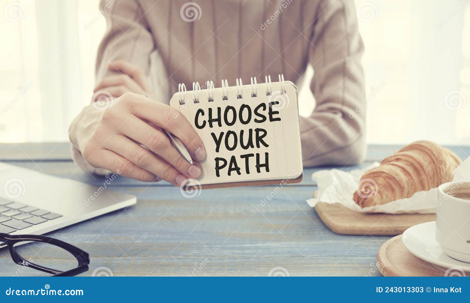 Closeup on Business Woman Holding a Card with Text CHOOSE YOUR PATH ... Closeup on Business Woman Holding a Card with Text CHOOSE YOUR PATH ...