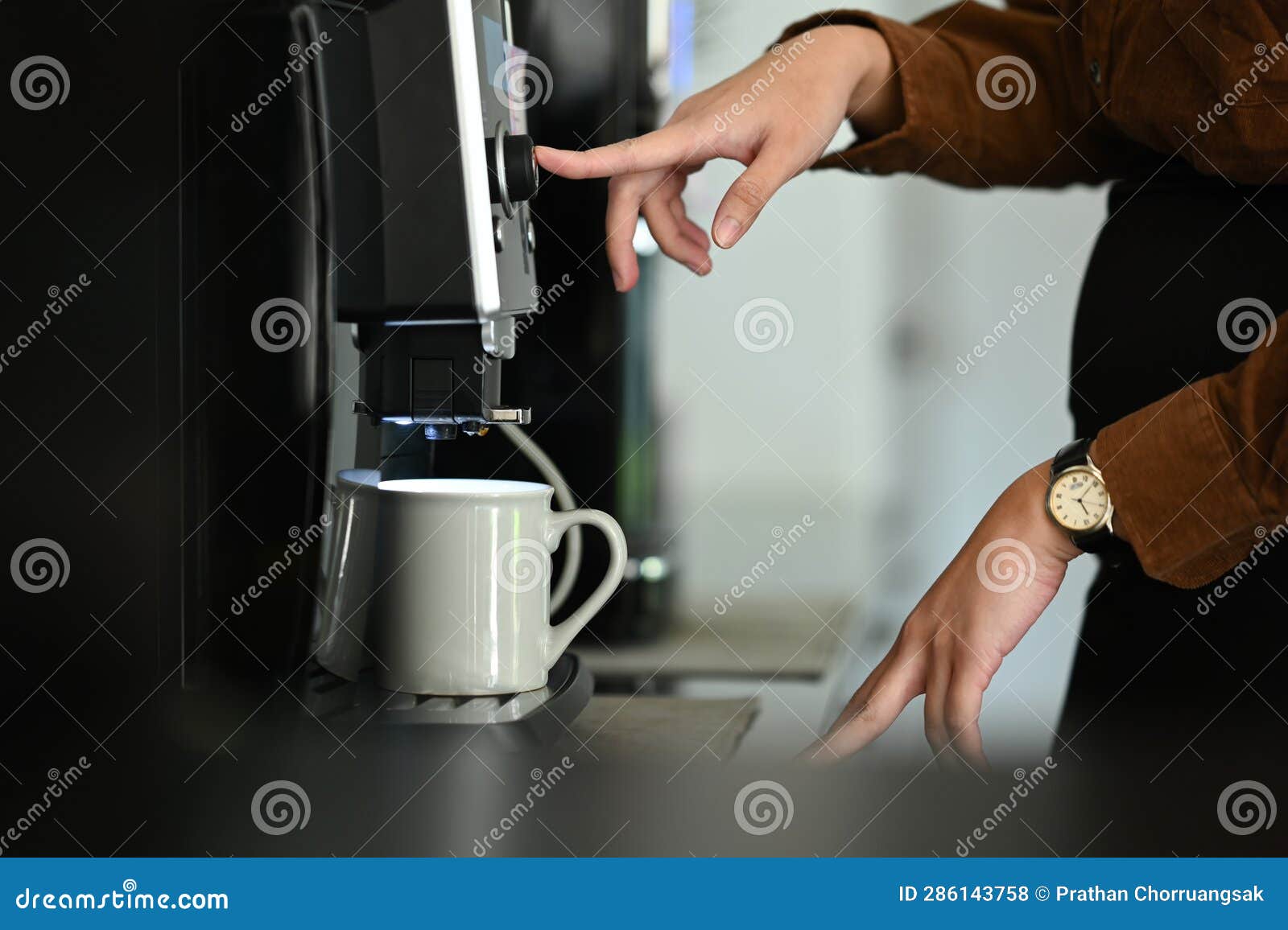 Closeup Business Woman Using Coffee Machine in the Office. Stock Photo ...