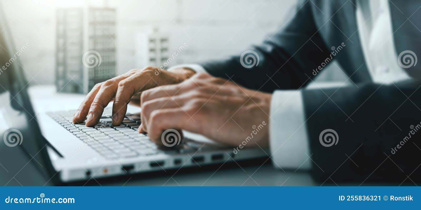 Closeup of Businessman Hands Typing on Laptop Computer in Office ...