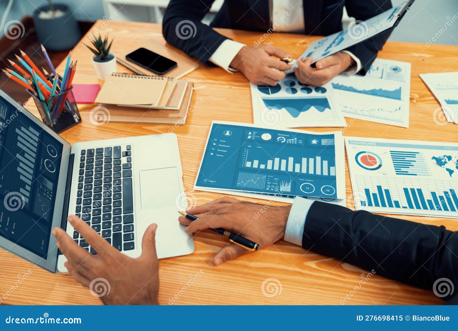Closeup Busy Analyst Team Discussing Financial Data on Laptop. Fervent ...