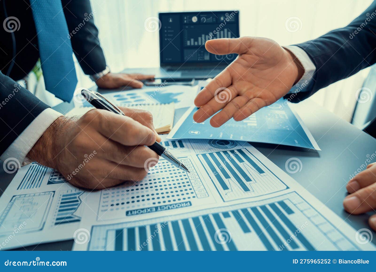 Closeup Busy Analyst Team Discussing Financial Data on Laptop. Fervent ...