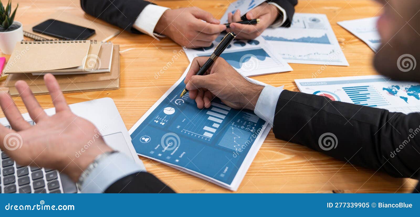 Closeup Busy Analyst Team Discussing Financial Data on Laptop. Fervent ...