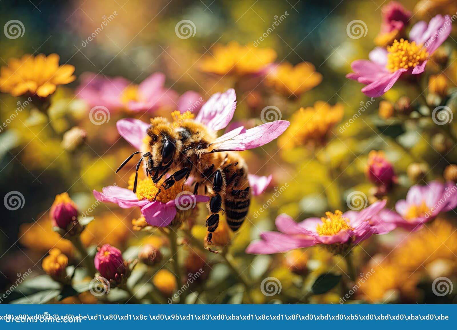 Closeup of a Busy Bee Hovering Over a Beautiful Flower. Ai Generative ...