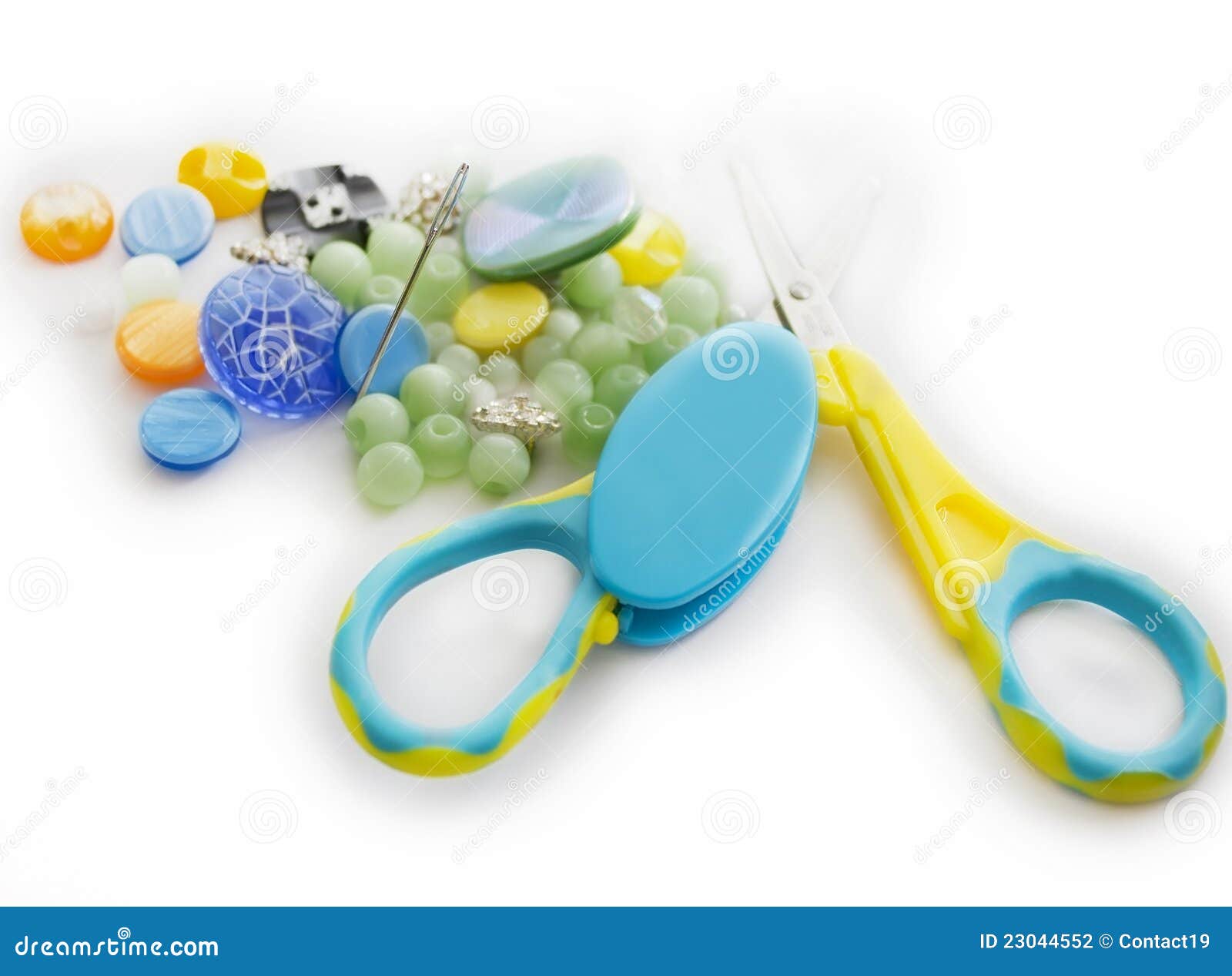 Closeup of Buttons, Needle and Scissors Stock Photo - Image of detail ...