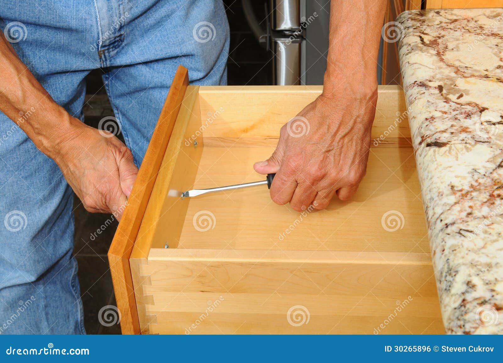 Cabinet Insataller Working on Drawer Stock Photo - Image of home, hands ...