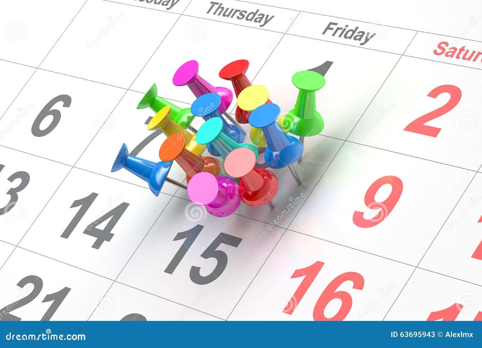 Closeup Calendar Page with Push Pins Stock Illustration - Illustration ...