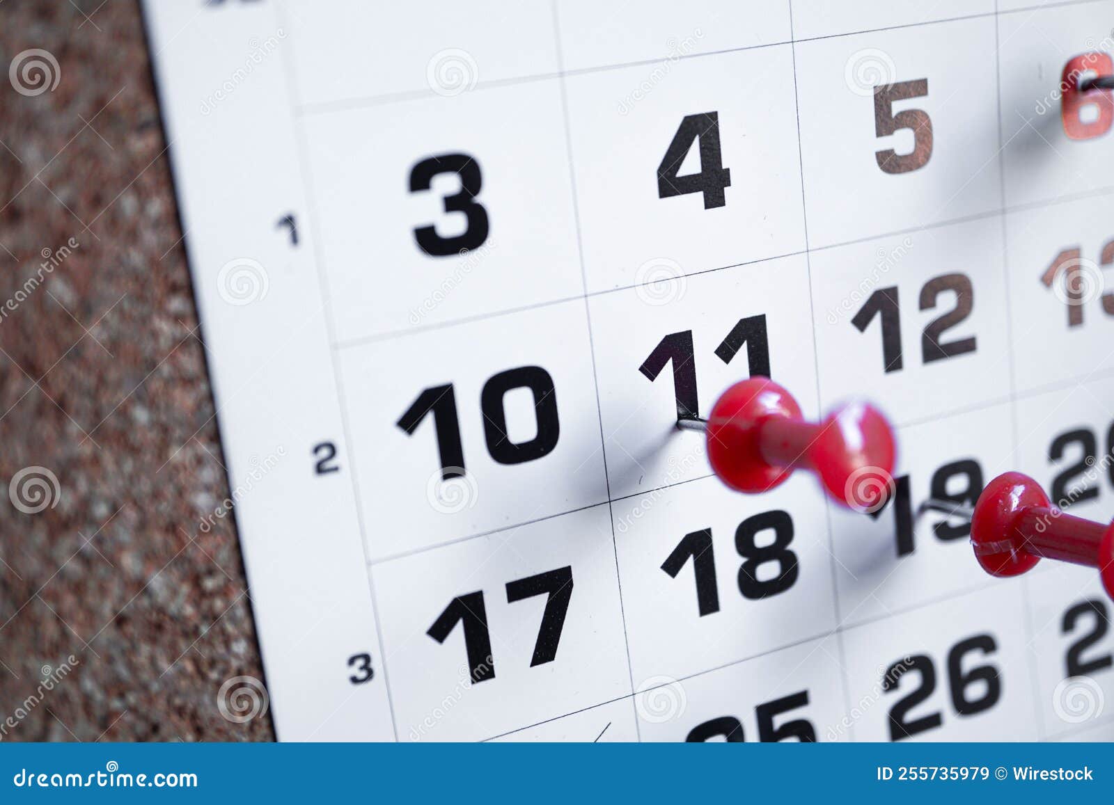 Closeup of the Calendar with Red Pins Stock Image - Image of business ...
