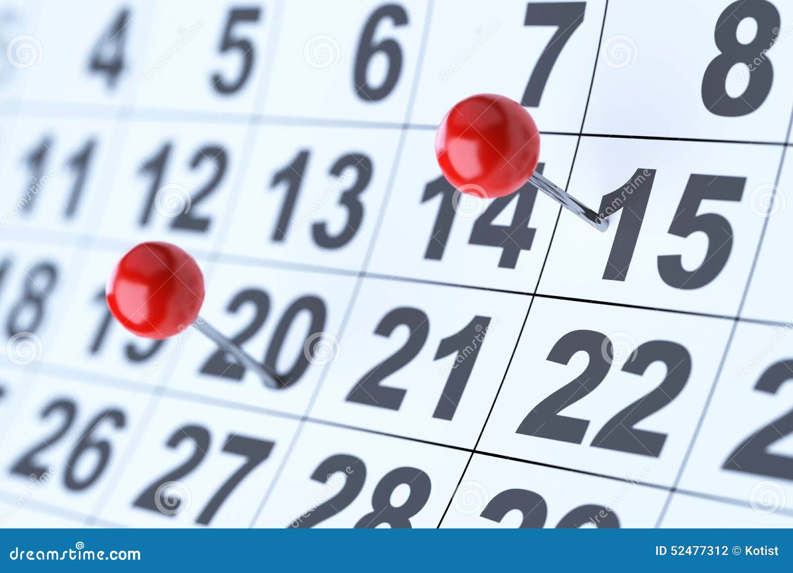 Closeup of the Calendar with Red Pins. Soft Focus Stock Illustration ...