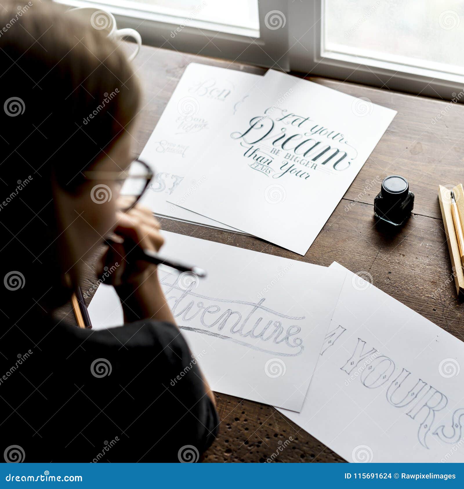 Closeup of a Calligrapher Working on a Project Stock Photo - Image of ...