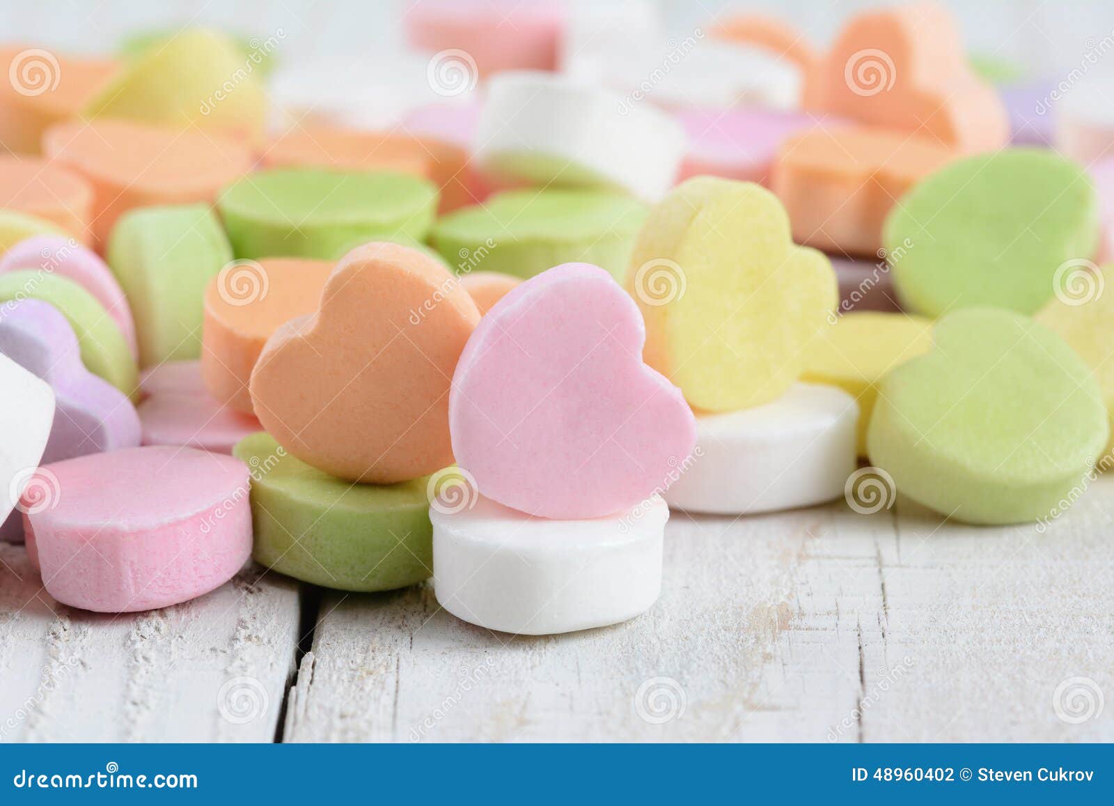 Closeup Candy Hearts on Wood Table Stock Photo - Image of copy, closeup ...