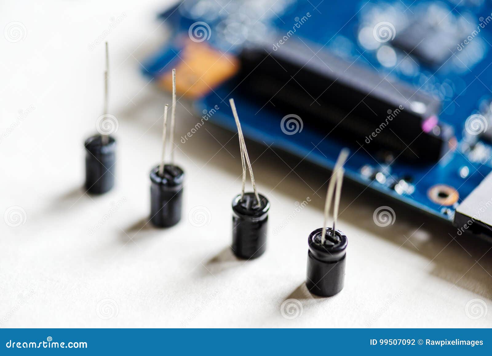 Closeup Of Capacitors On Computer Motherboard Royalty-Free Stock ...