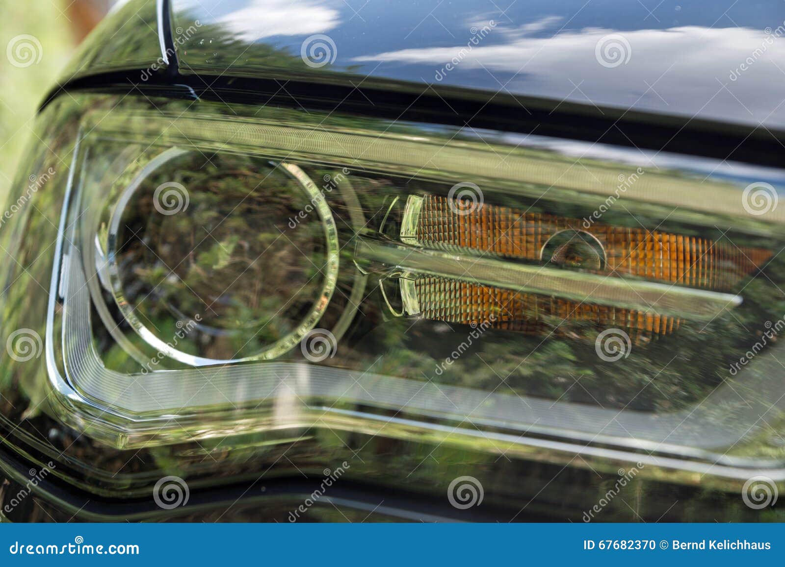 Closeup of Car Headlight, Front View Stock Photo - Image of black ...