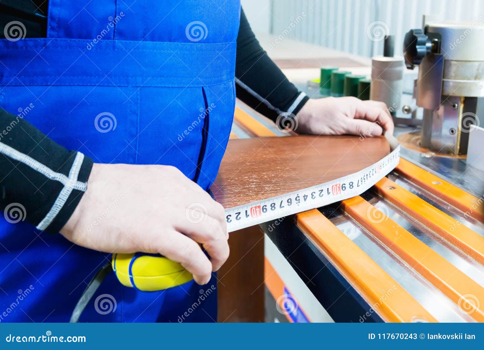 Closeup of Carpenter`s Hands Using One Meter in a Cottage Workshop ...