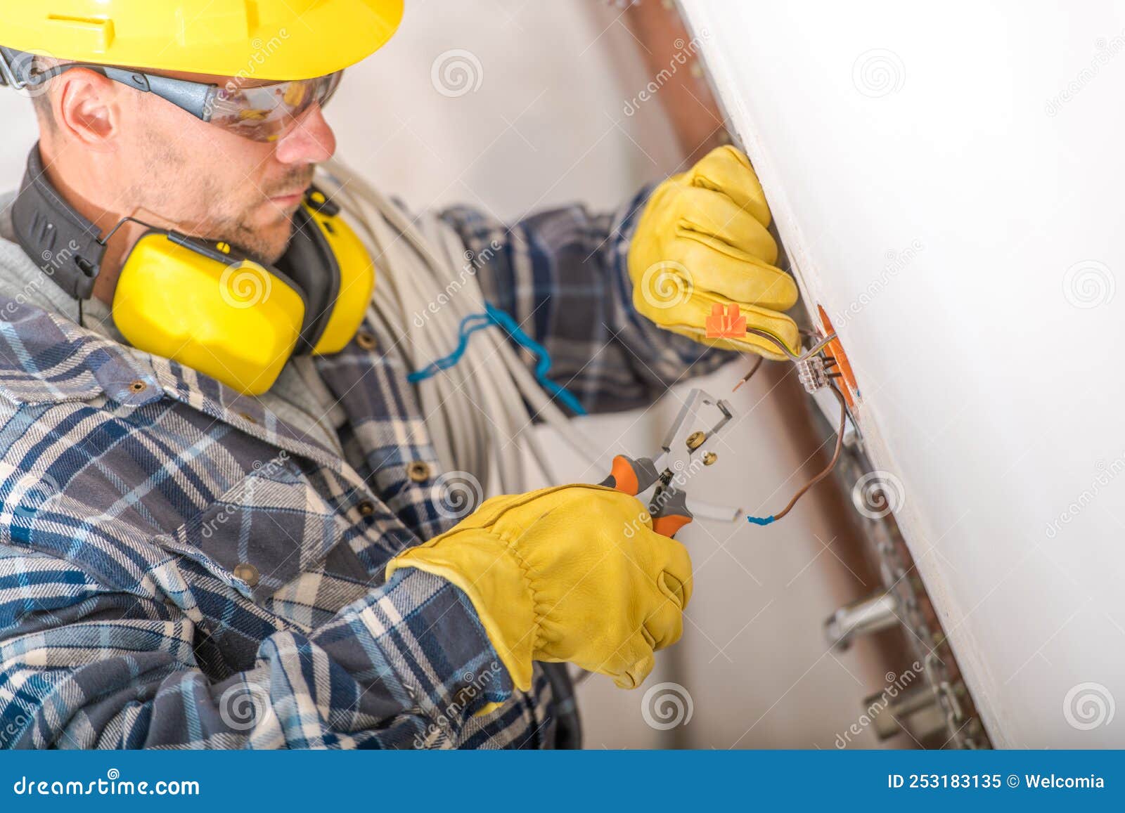 Professional Electrician Working with Cables Stock Image - Image of ...