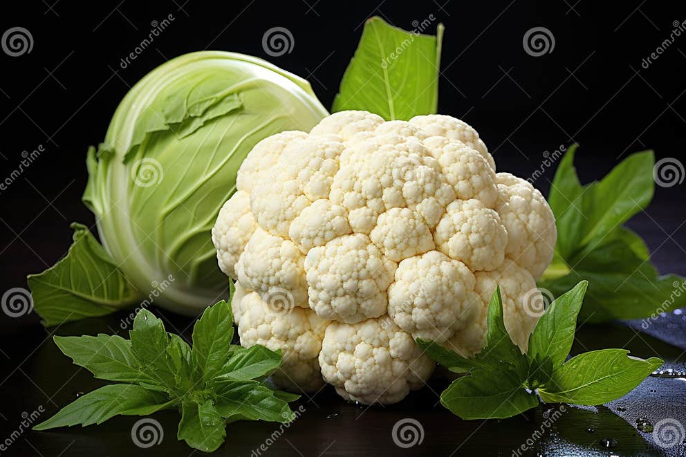 A Closeup of a Cauliflower on a Black Back Stock Illustration ...