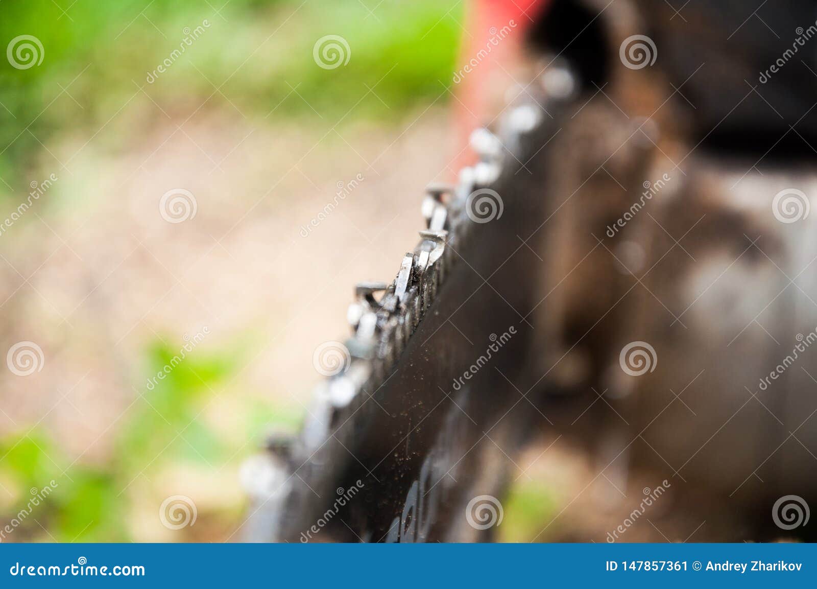 Closeup Chain Chainsaw. Tire Stock Image - Image of rotates, chainsaw ...