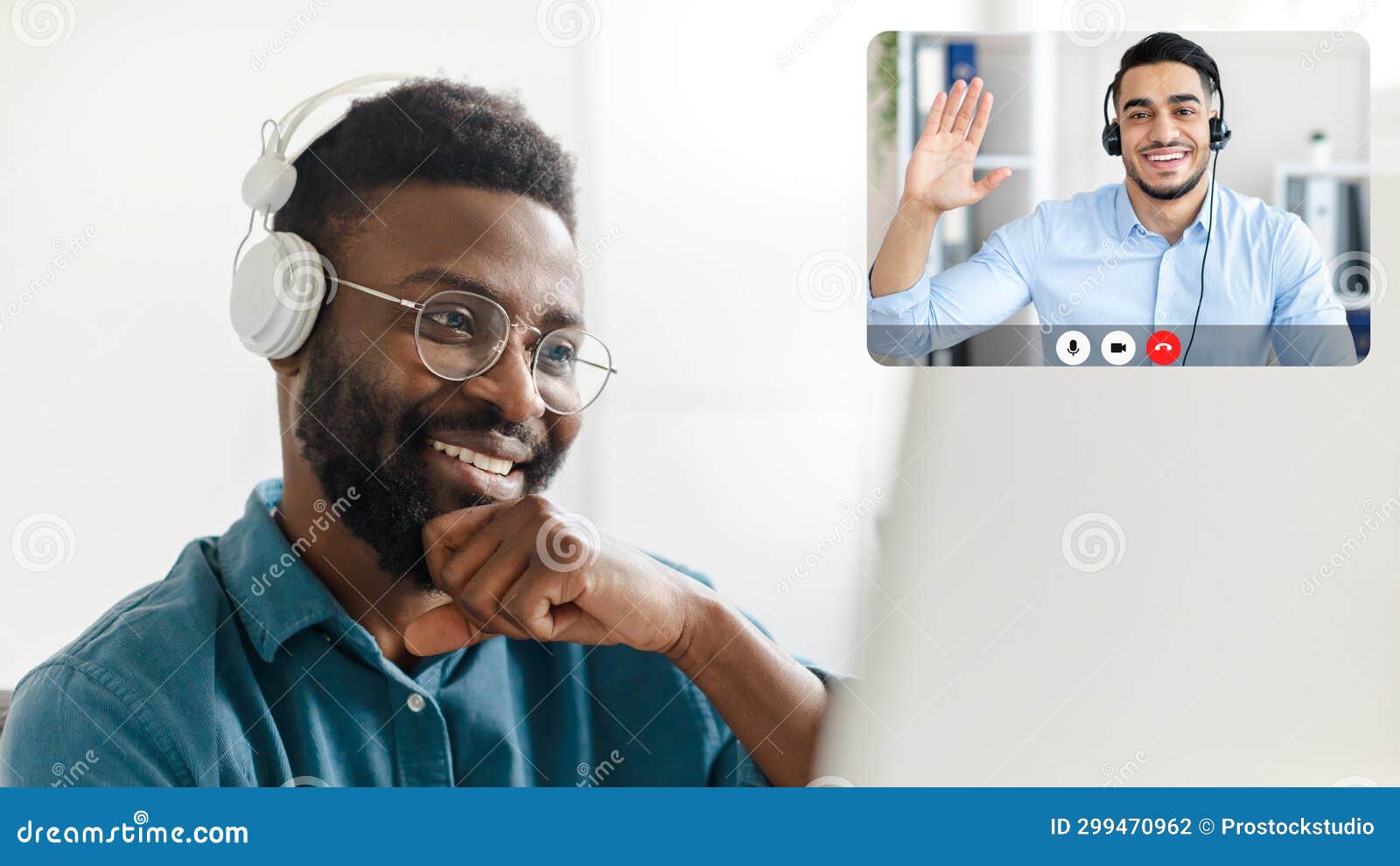 Closeup of Cheerful Black Man Have Video Chat with Tech Support Stock ...