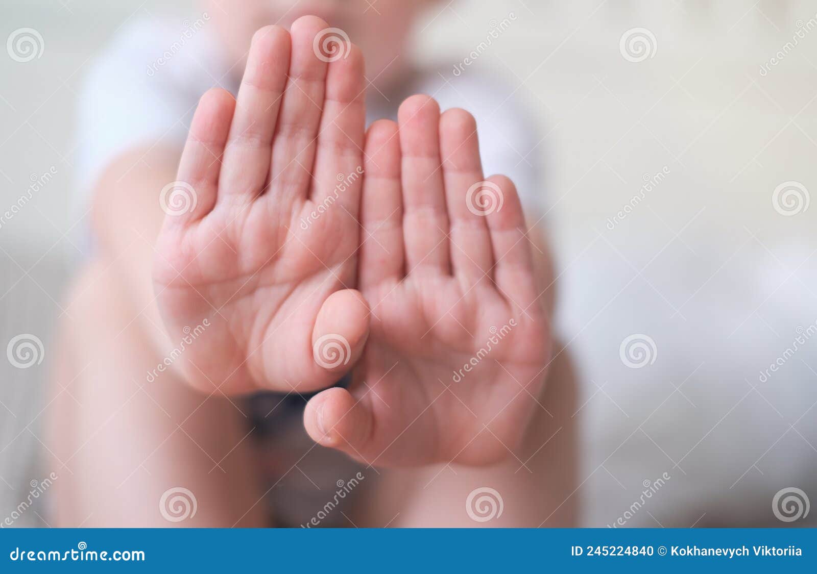 Closeup of Childrens Hands Showing Stop Sign Palms Holding Forward ...
