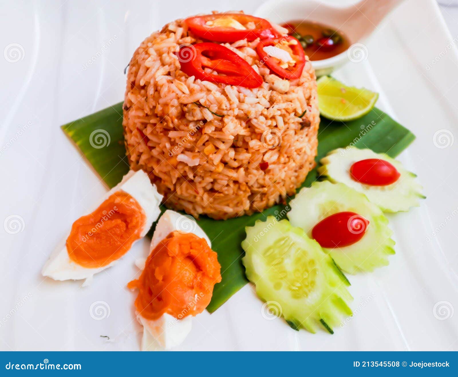 Closeup Chili Paste Fried Rice Health Menu with Salted Egg Stock Photo ...
