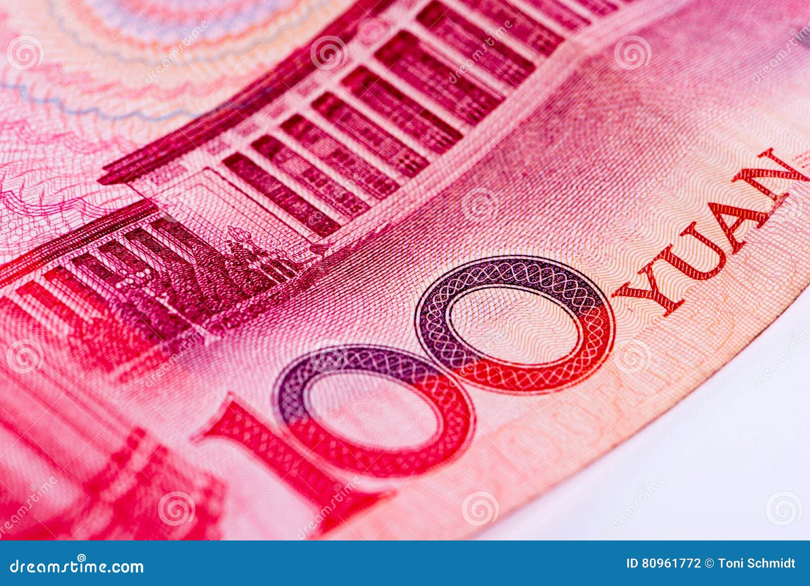 Closeup of Chinese 100 RMB Yuan Note, Focusing on Text Stock Photo ...