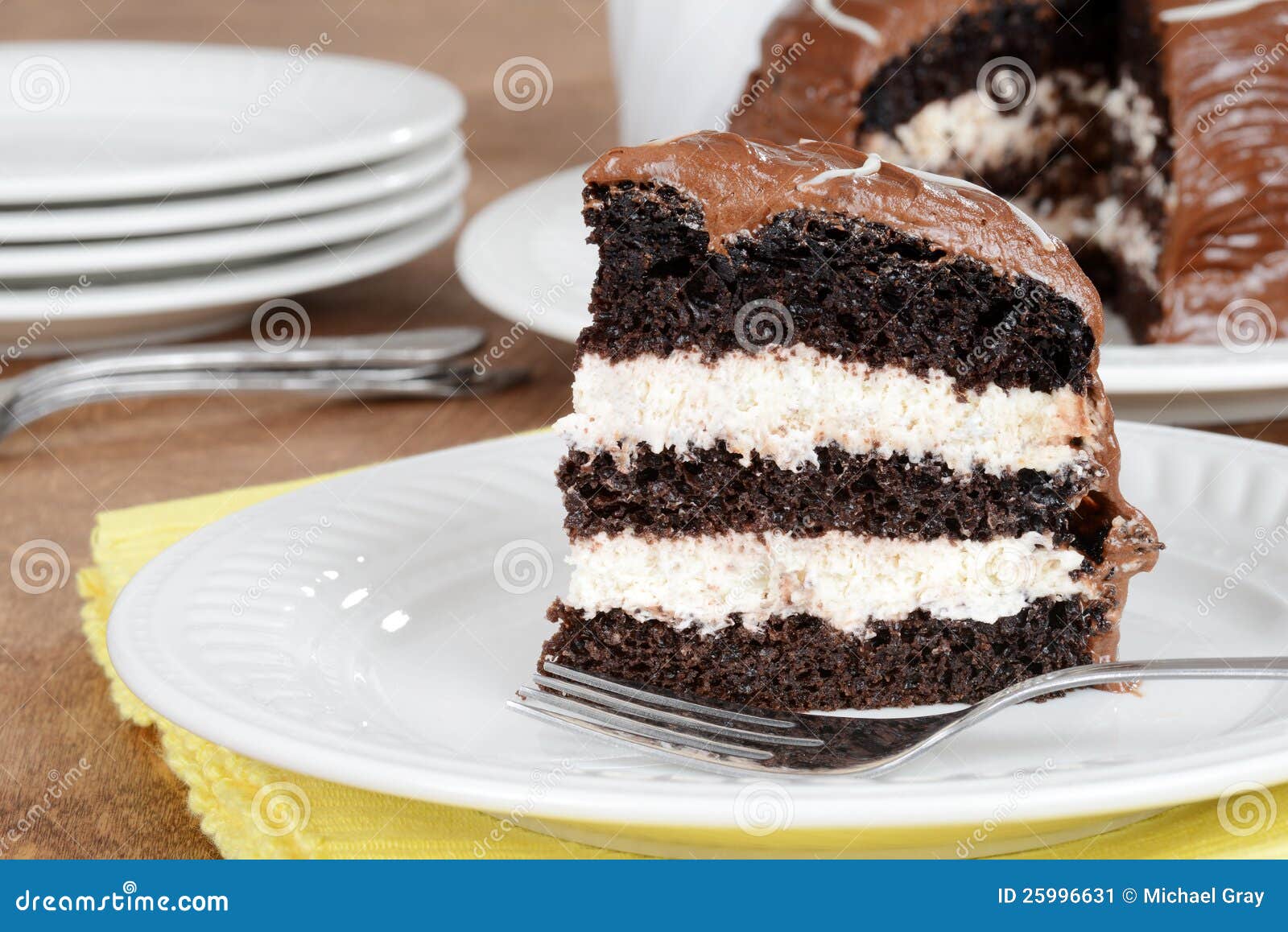 Closeup Chocolate Cream Cake on Plate Stock Image - Image of treat ...